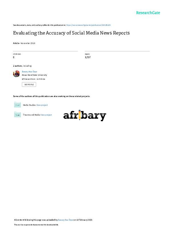 Evaluating the Accuracy of Social Media News Reports | Afribary