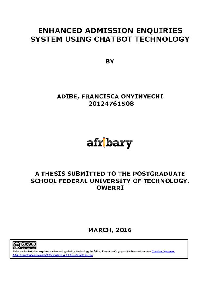 Enhanced Admission Enquiries System Using Chatbot Technology | Afribary