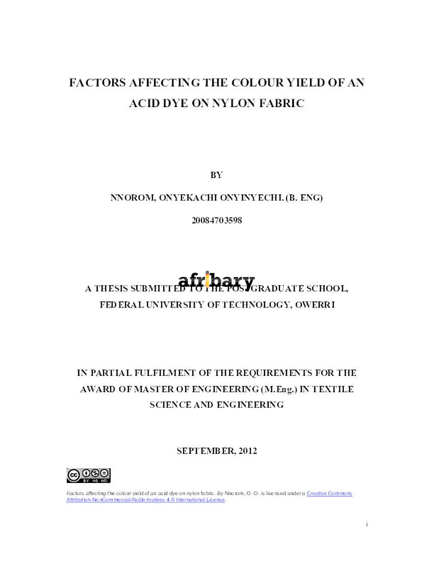 Factors Affecting the Colour Yield of an Acid Dye on Nylon Fabric ...
