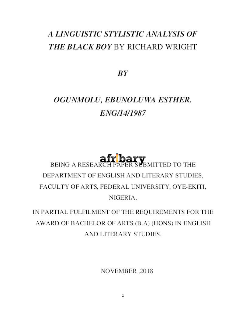 A LINGUISTIC STYLISTIC ANALYSIS OF THE BLACK BOY BY RICHARD WRIGHT ...