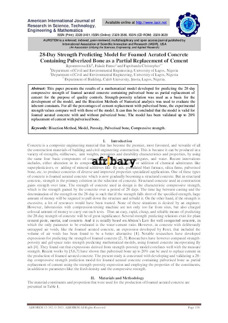 28-Day Strength Predicting Model for Foamed Aerated Concrete Containing ...