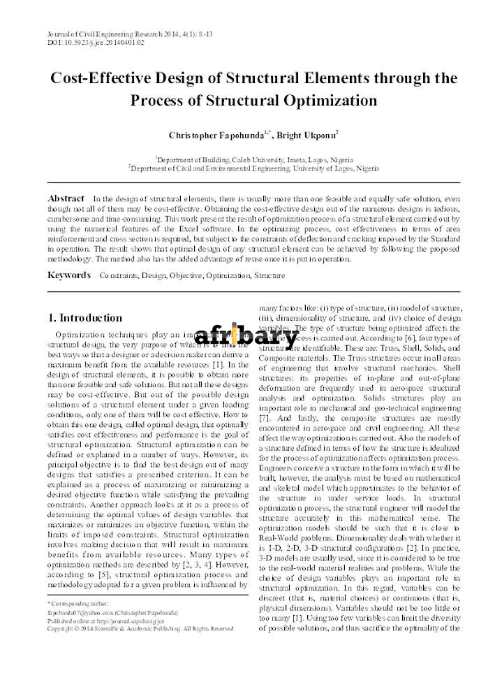 Cost Effective Design Of Structural Elements Through The Process Of Structural Optimization