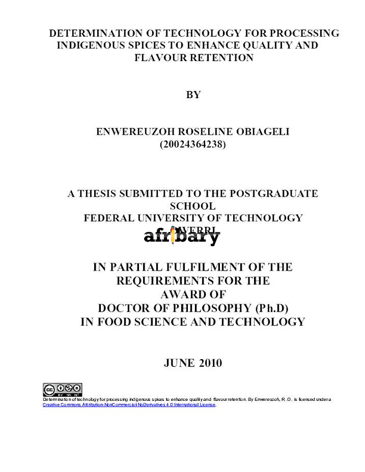 Determination of Technology for Processing Indigenous Spices to Enhance ...
