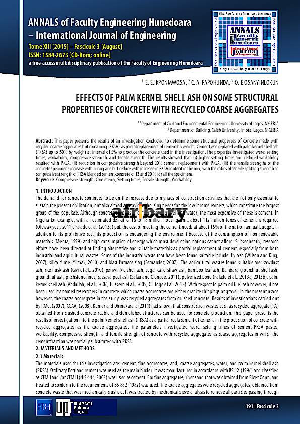 EFFECTS OF PALM KERNEL SHELL ASH ON SOME STRUCTURAL PROPERTIES OF ...
