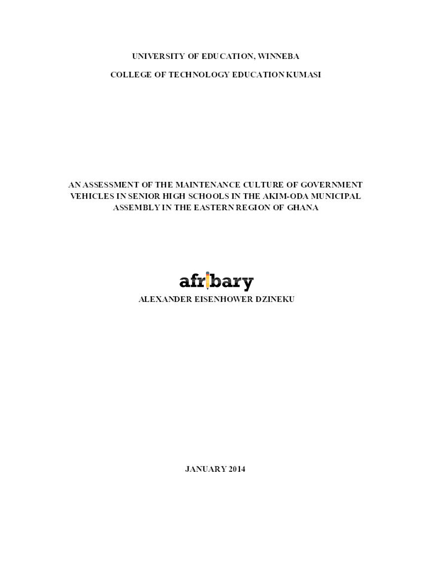 AN ASSESSMENT OF THE MAINTENANCE CULTURE OF GOVERNMENT VEHICLES IN ...