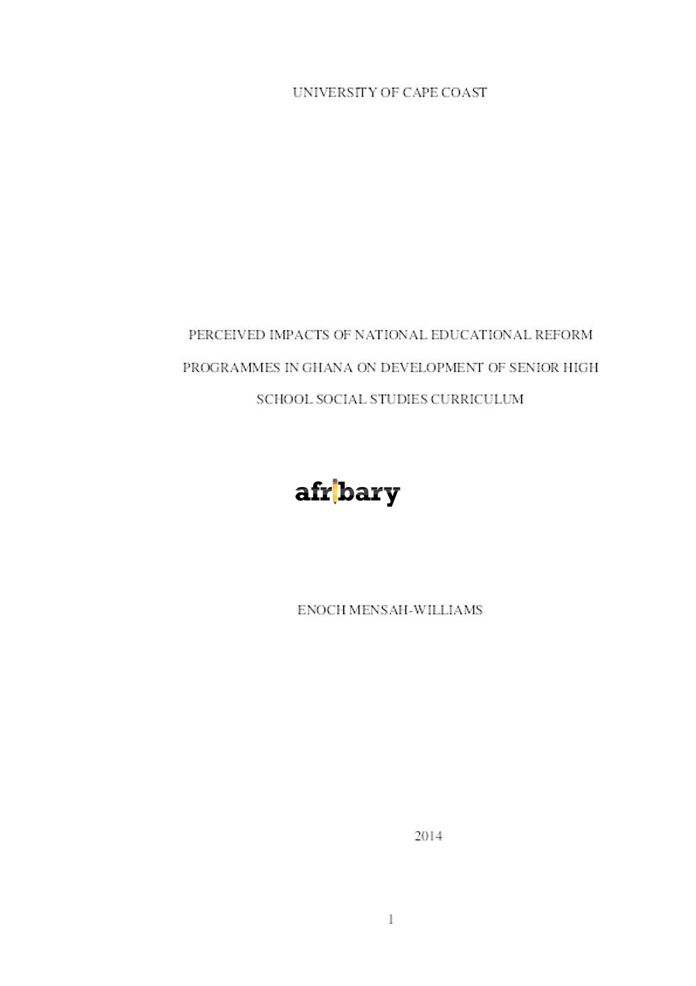 Perceived Impact Of National Educational Reform Programme In Ghana On