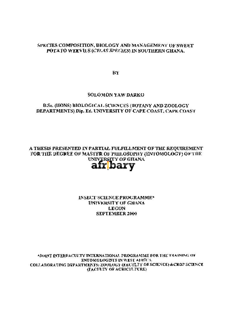 SPECIES COMPOSITION, BIOLOGY AND MANAGEMENT OF SWEET POTATO WEEVILS ...