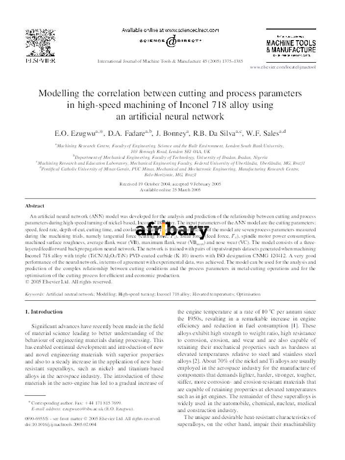 Modelling The Correlation Between Cutting And Process Parameters In High Speed Machining Of
