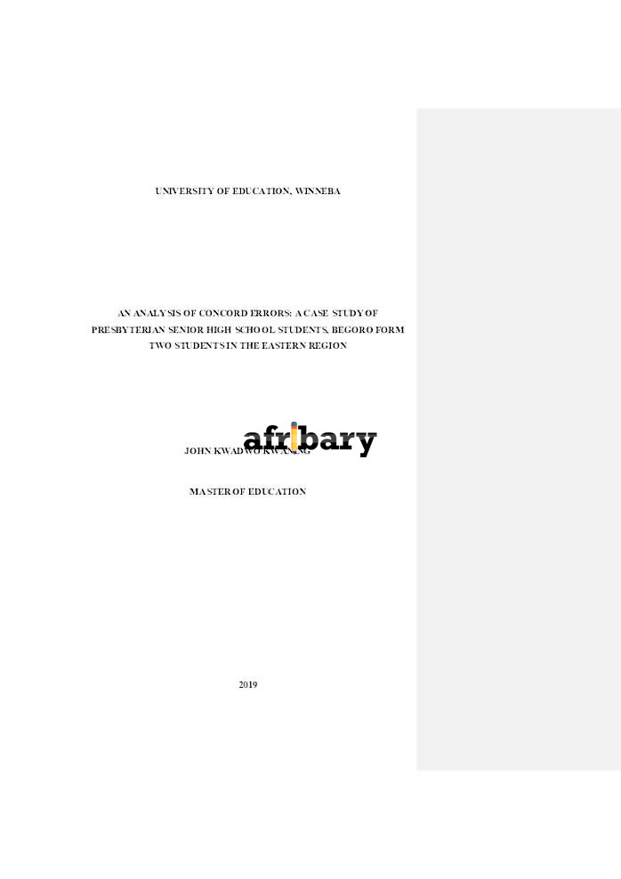 AN ANALYSIS OF CONCORD ERRORS: A CASE STUDY OF PRESBYTERIAN SENIOR HIGH ...
