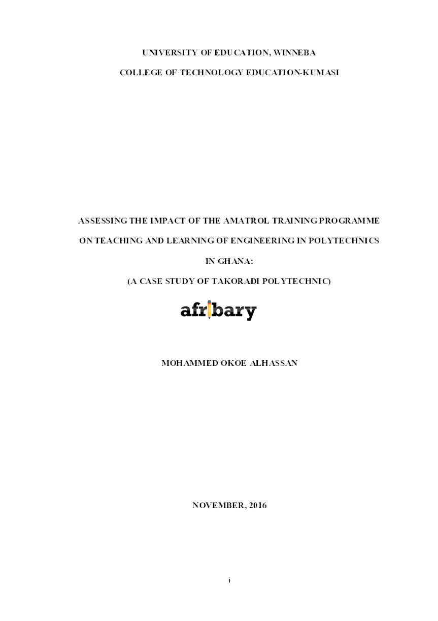 Assessing the Impact of the Amatrol Training Programme on Teaching and Learning of Engineering ...