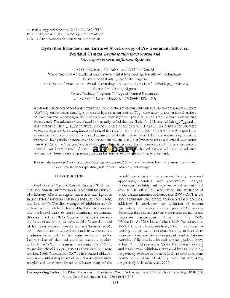 Hydration Behaviour and Infrared Spectroscopy of Pre-treatments Effect ...