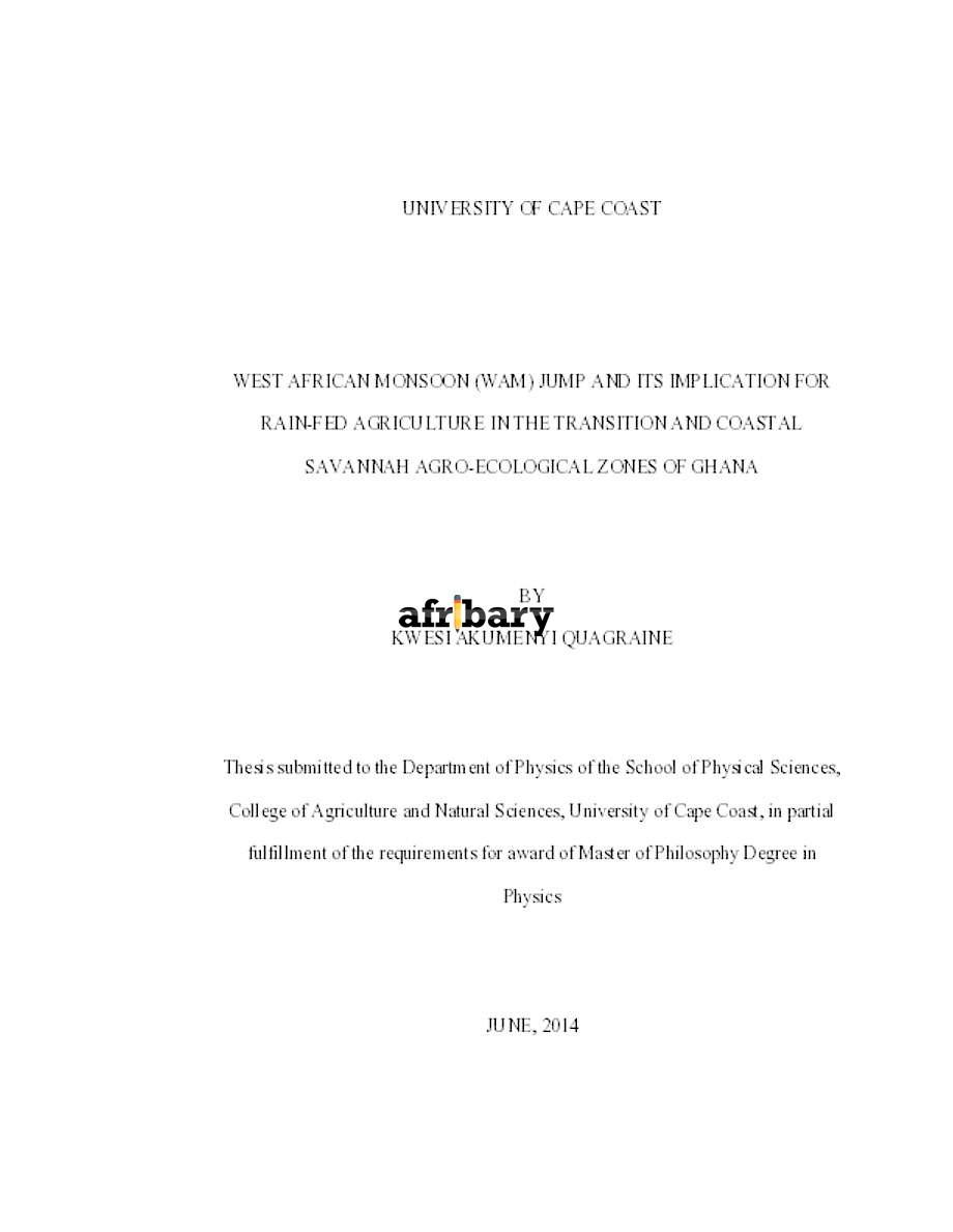 WEST AFRICAN MONSOON (WAM) JUMP AND ITS IMPLICATION FOR RAIN-FED ...