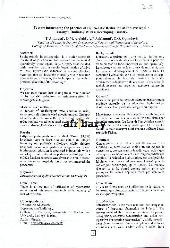 Factors influencing the practice of Hydrostatic Reduction of ...