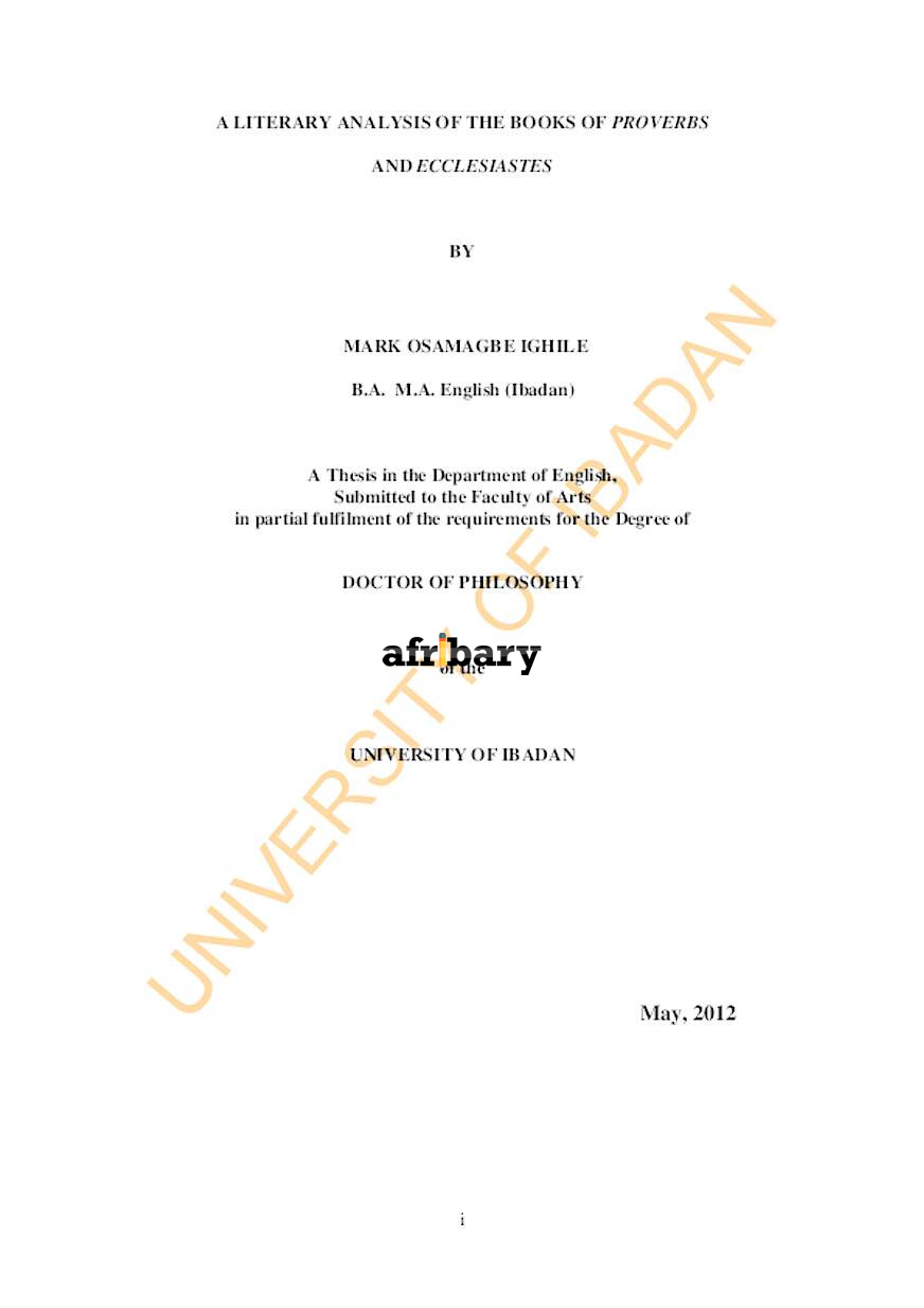 A LITERARY ANALYSIS OF THE BOOKS OF PROVERBS AND ECCLESIASTES | Afribary