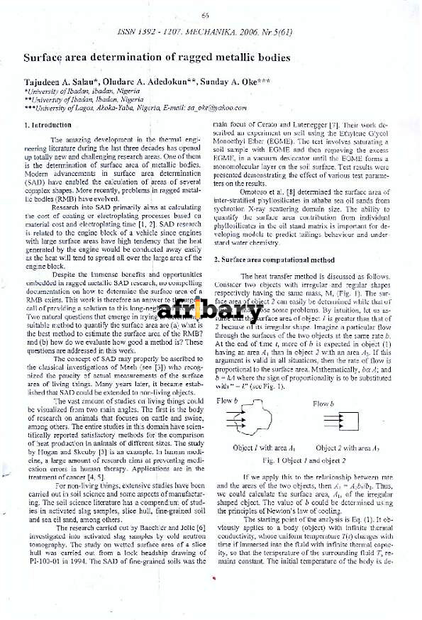 Surface area determination of ragged metallic bodies | Afribary