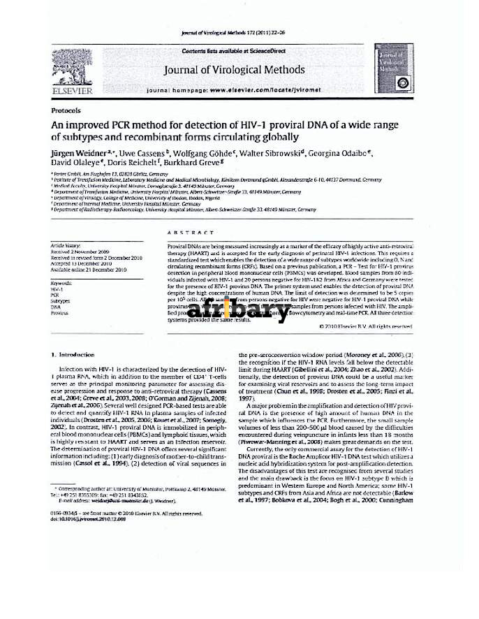 An Improved PCR Method for Detection of HIV-1 proviral DNA of a Wide ...