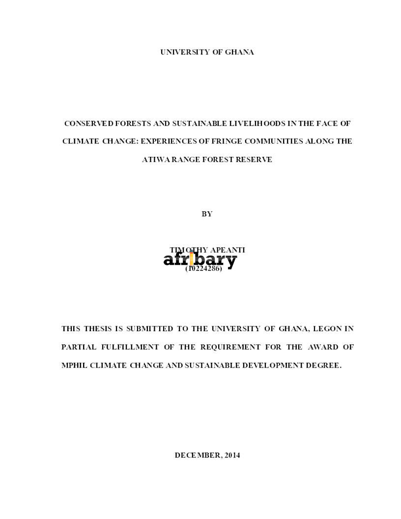 CONSERVED FORESTS AND SUSTAINABLE LIVELIHOODS IN THE FACE OF CLIMATE ...