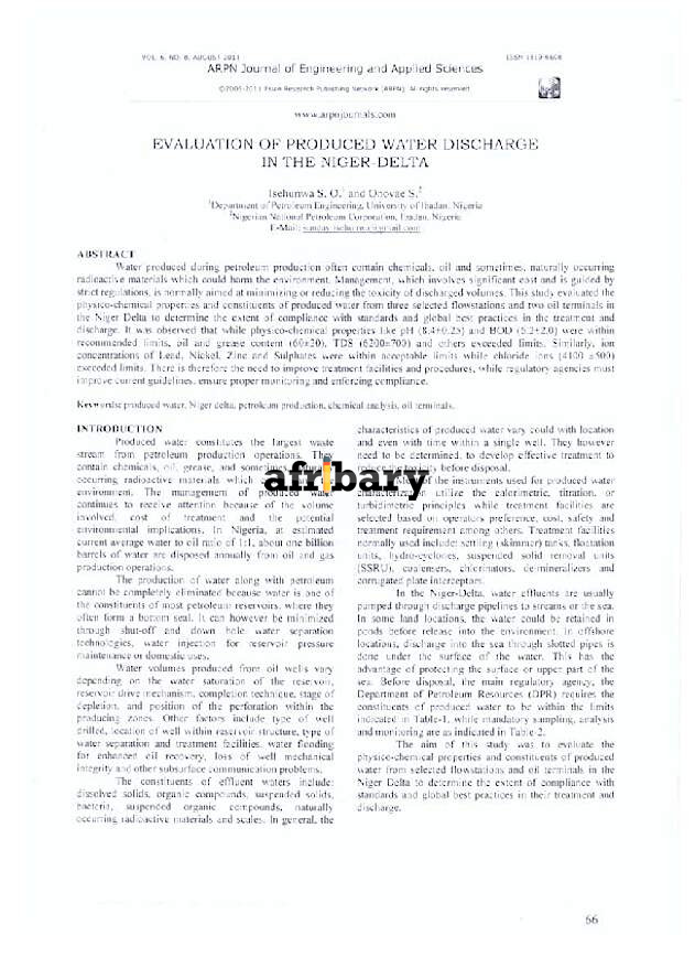 Evaluation of produced water discharge in the Niger Delta | Afribary