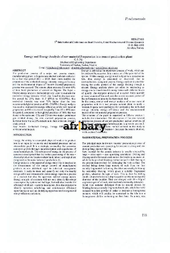 ENERGY AND EXERGY ANALYSIS OF RAW MATERIAL PREPARATION IN A CEMENT ...