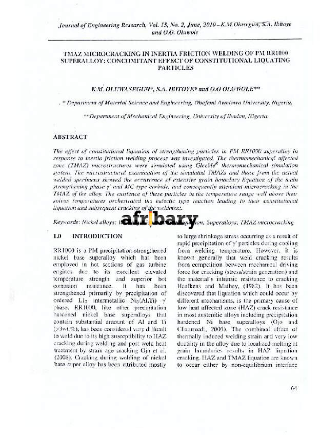TMAZ MICROCRACKING IN INERTIA FRICTION WELDING OF PM RR1000 SUPERALLOY ...