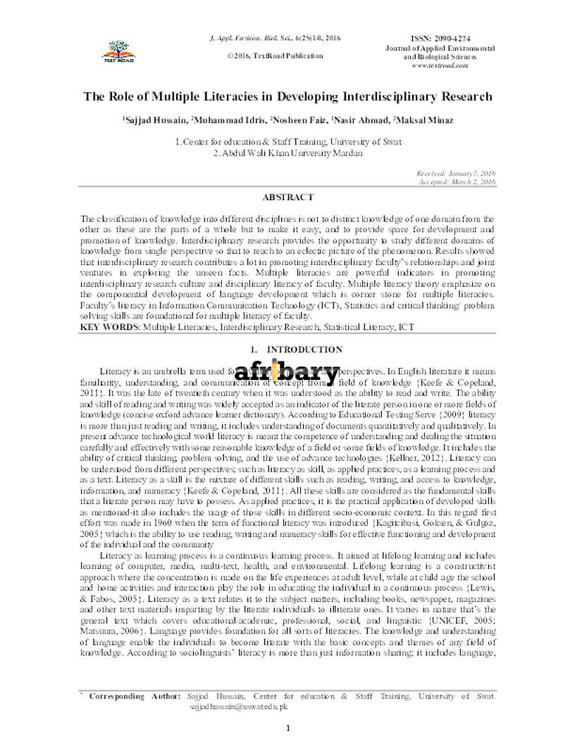 The Role of Multiple Literacies in Developing Interdisciplinary ...