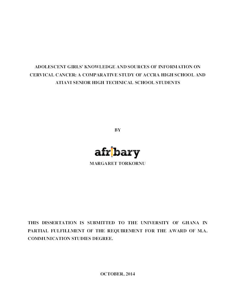 ADOLESCENT GIRLS' KNOWLEDGE AND SOURCES OF INFORMATION ON CERVICAL ...