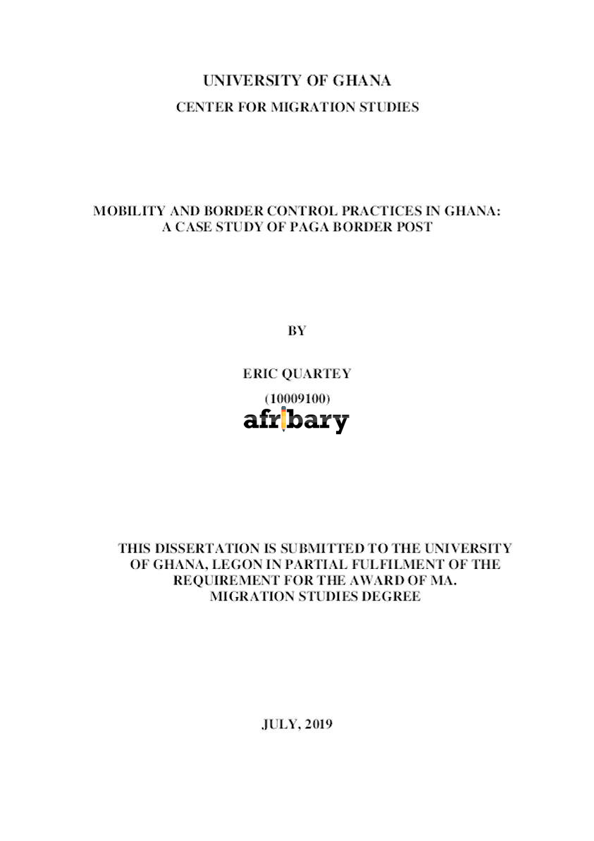 MOBILITY AND BORDER CONTROL PRACTICES IN GHANA: A CASE STUDY OF PAGA ...