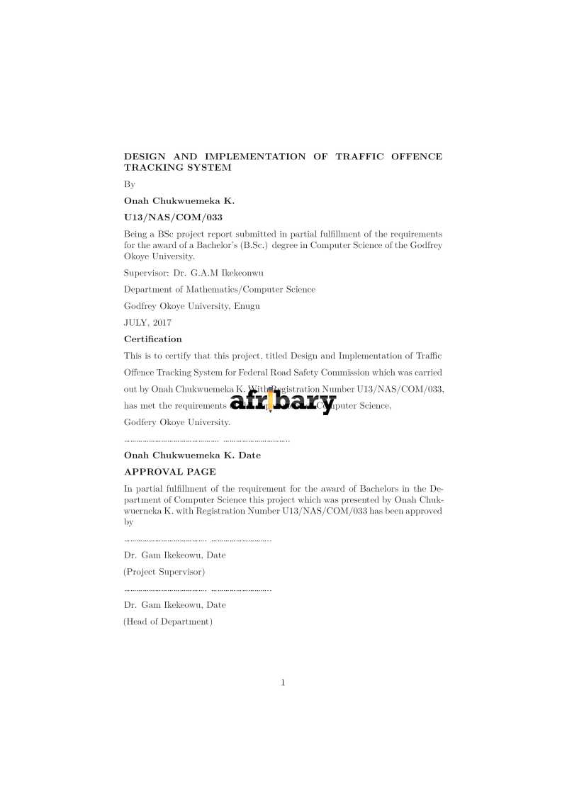 Design and Implementation of Traffic Offence Tracking System | Afribary