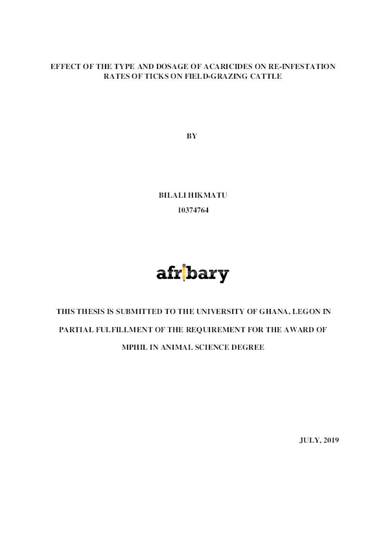 Effect Of The Type And Dosage Of Acaricides On Re-Infestation Rates Of ...