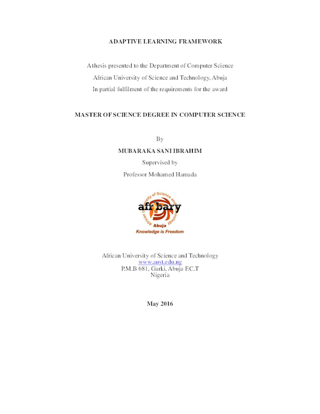 Adaptive Learning Framework | Afribary