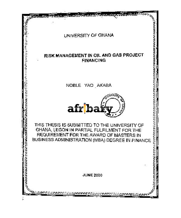 Risk Management in Oil And Gas Project Financing | Afribary