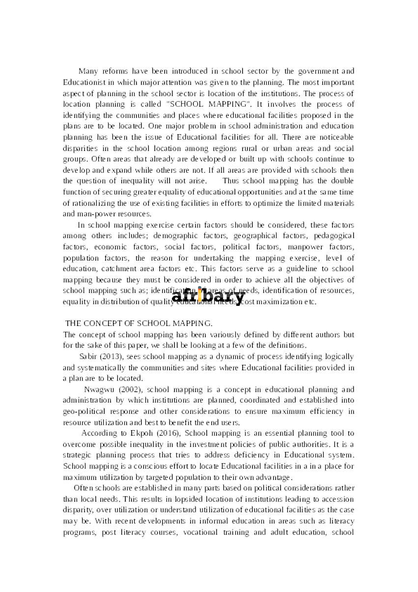 School mapping: factor to when carrying out school mapping exercise ...