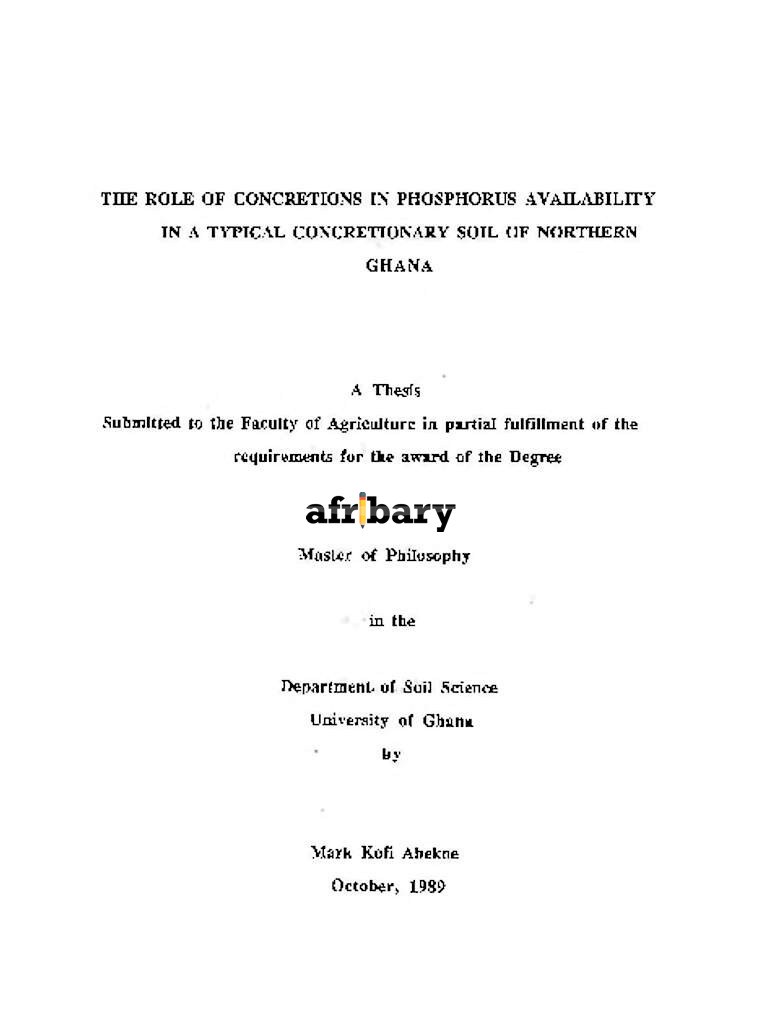 The Role Of Concretions In Phosphorus Availability In A Typical ...