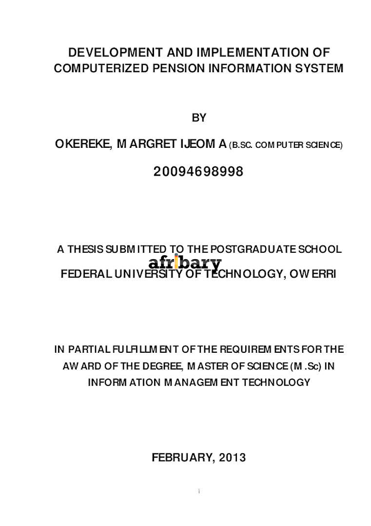 Development And Implementation Of Computerized Pension Information ...