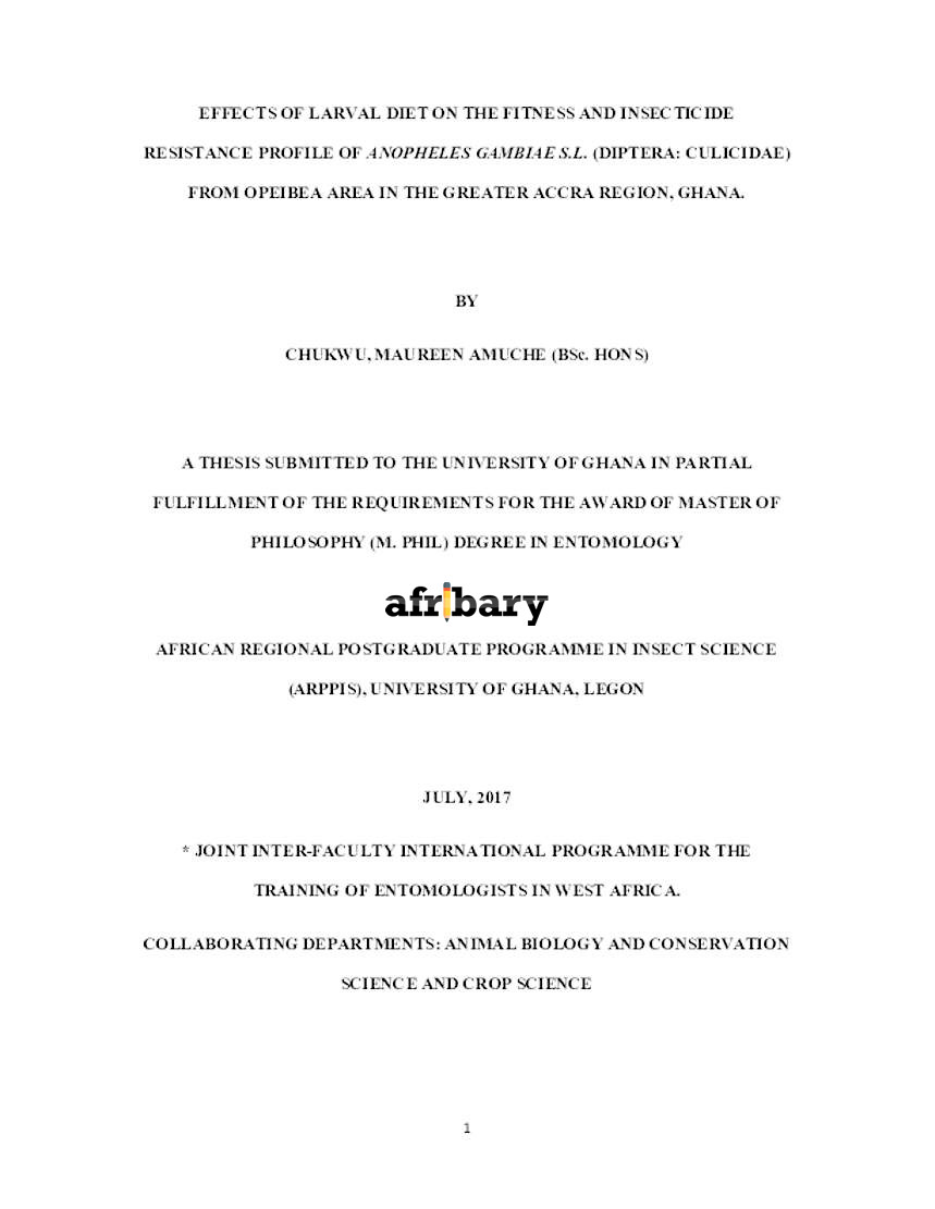 Effects Of Larval Diet On The Fitness And Insecticide Resistance ...