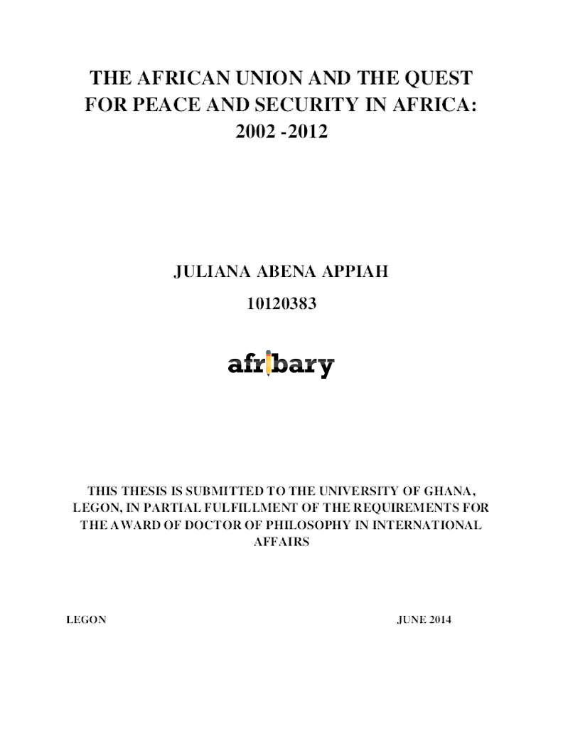 The African Union And The Quest For Peace And Security In Africa: 2002 ...