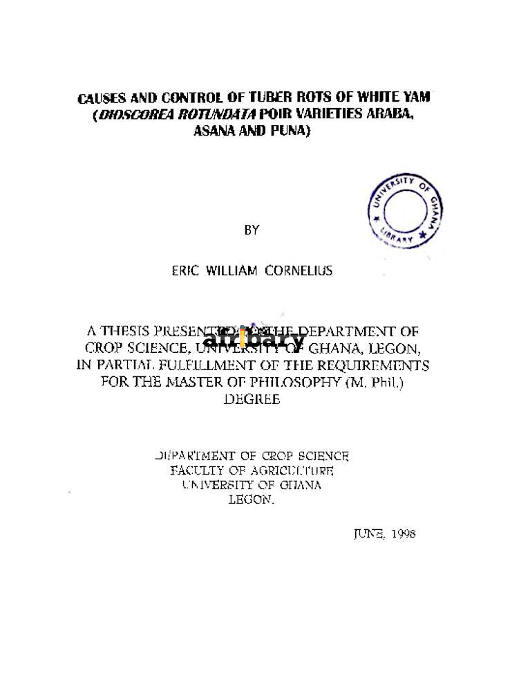 Causes And Control Of Tuber Rots Of White Yam (Dioscorea Rotumdata Poir ...