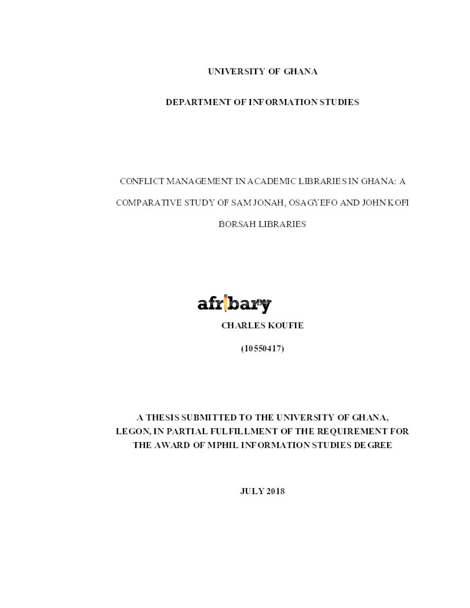 Conflict Management in Academic Libraries in Ghana: A Comparative Study ...