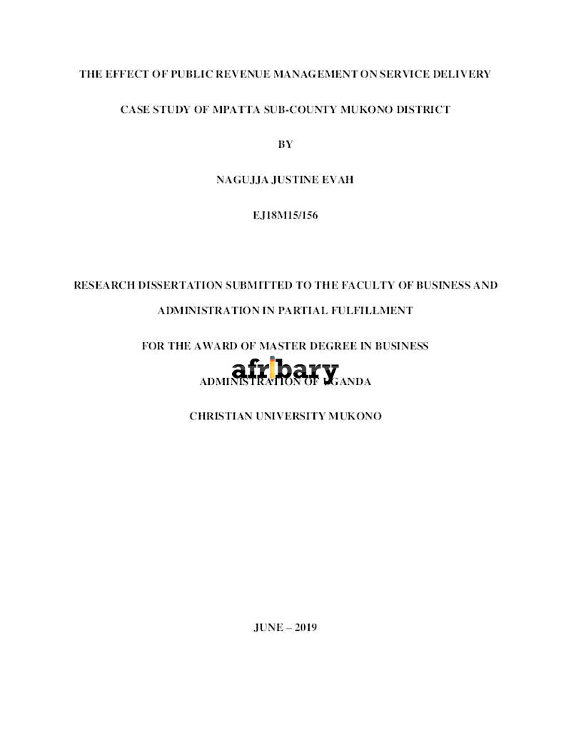 The Effect Of Public Revenue Management On Service Delivery Case Study ...