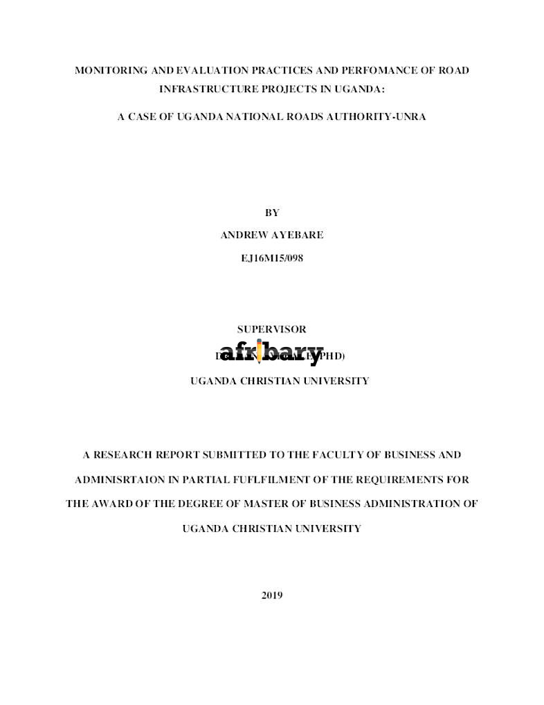 Monitoring And Evaluation Practices And Perfomance Of Road ...