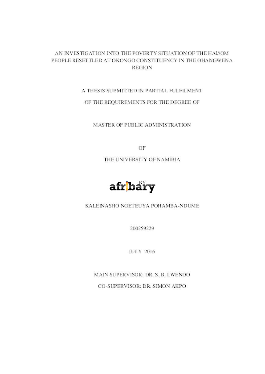 An Investigation Into The Poverty Situation Of The Hai//Om People ...
