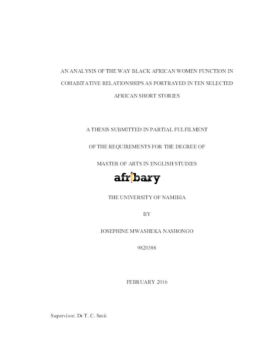 An Analysis Of The Way Black African Women Function In Cohabitative ...