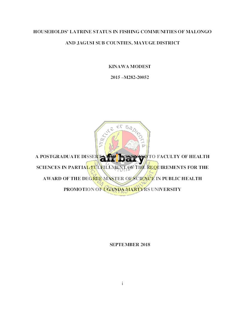 Households’ Latrine Status In Fishing Communities Of Malongo And Jagusi ...