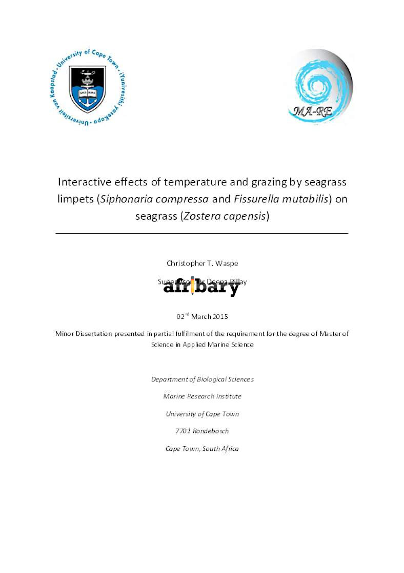 Interactive effects of temperature and grazing by seagrass limpets ...