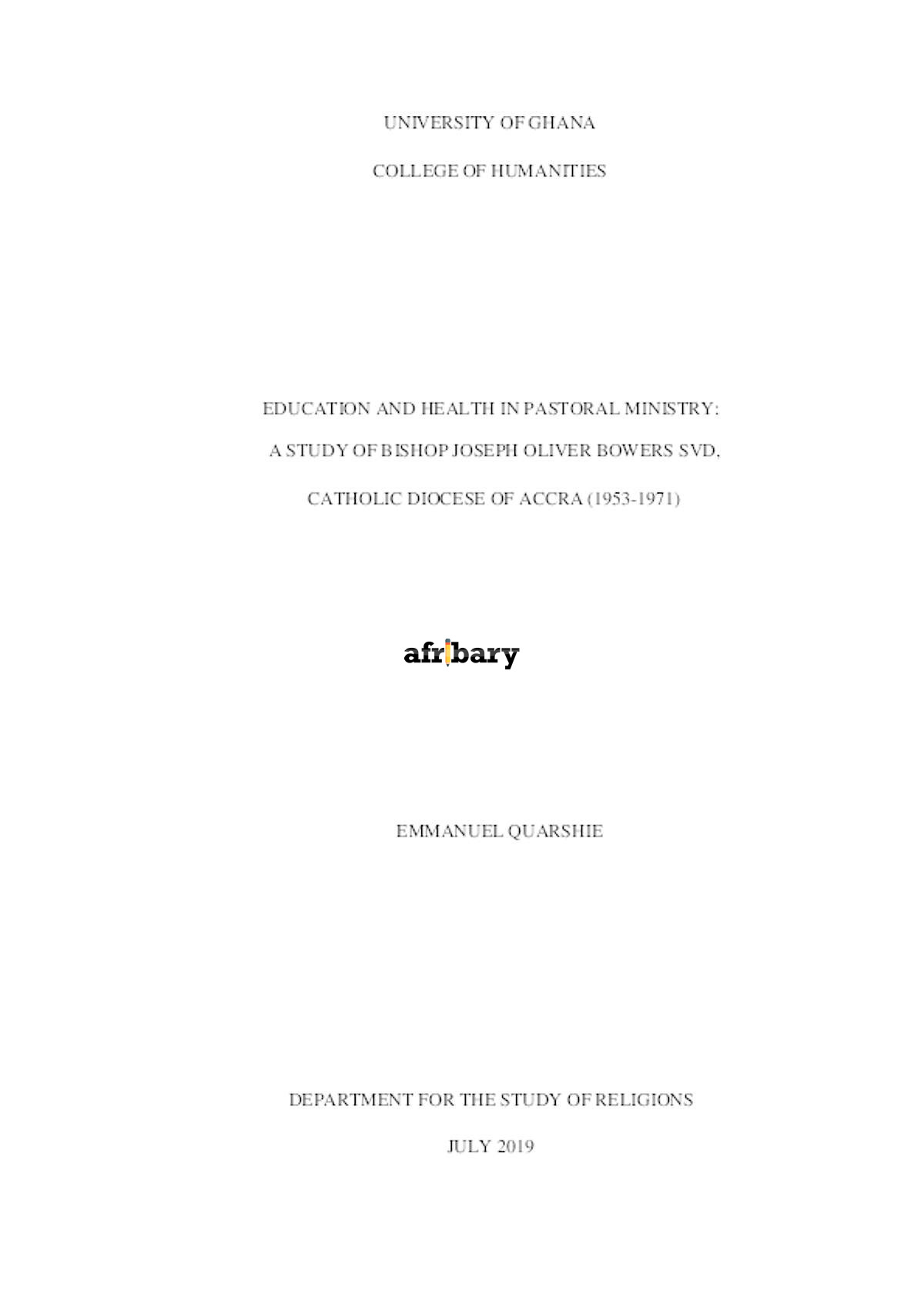 Education And Health In Pastoral Ministry: A Study Of Bishop Joseph ...