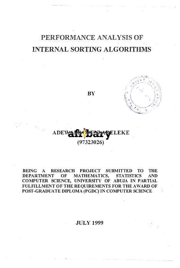 PERFORMANCE ANALYSIS OF INTERNAL SORTING ALGORITHMS | Afribary