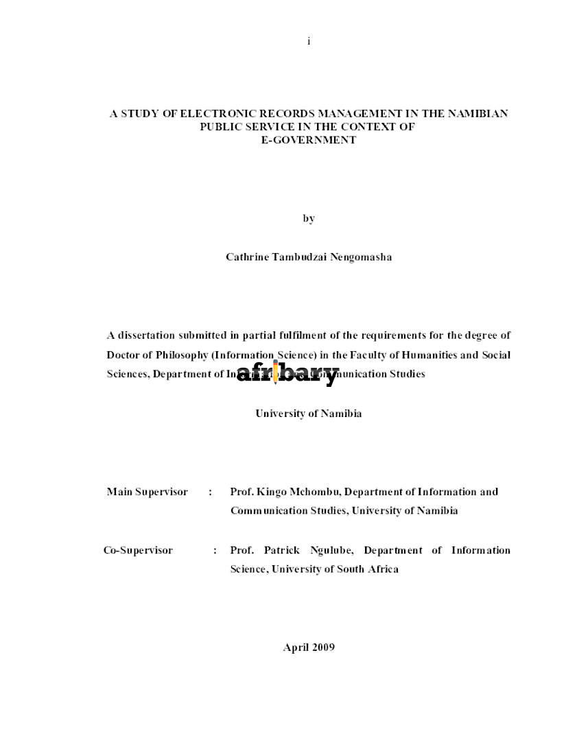 A Study Of Electronic Records Management In The Namibian Public Service ...