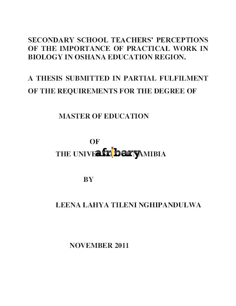 Secondary School Teachers’ Perceptions Of The Importance Of Practical ...