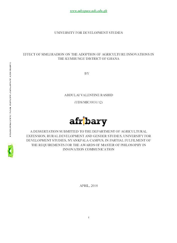 Effect Of Simli Radion On The Adoption Of Agriculture Innovations In ...