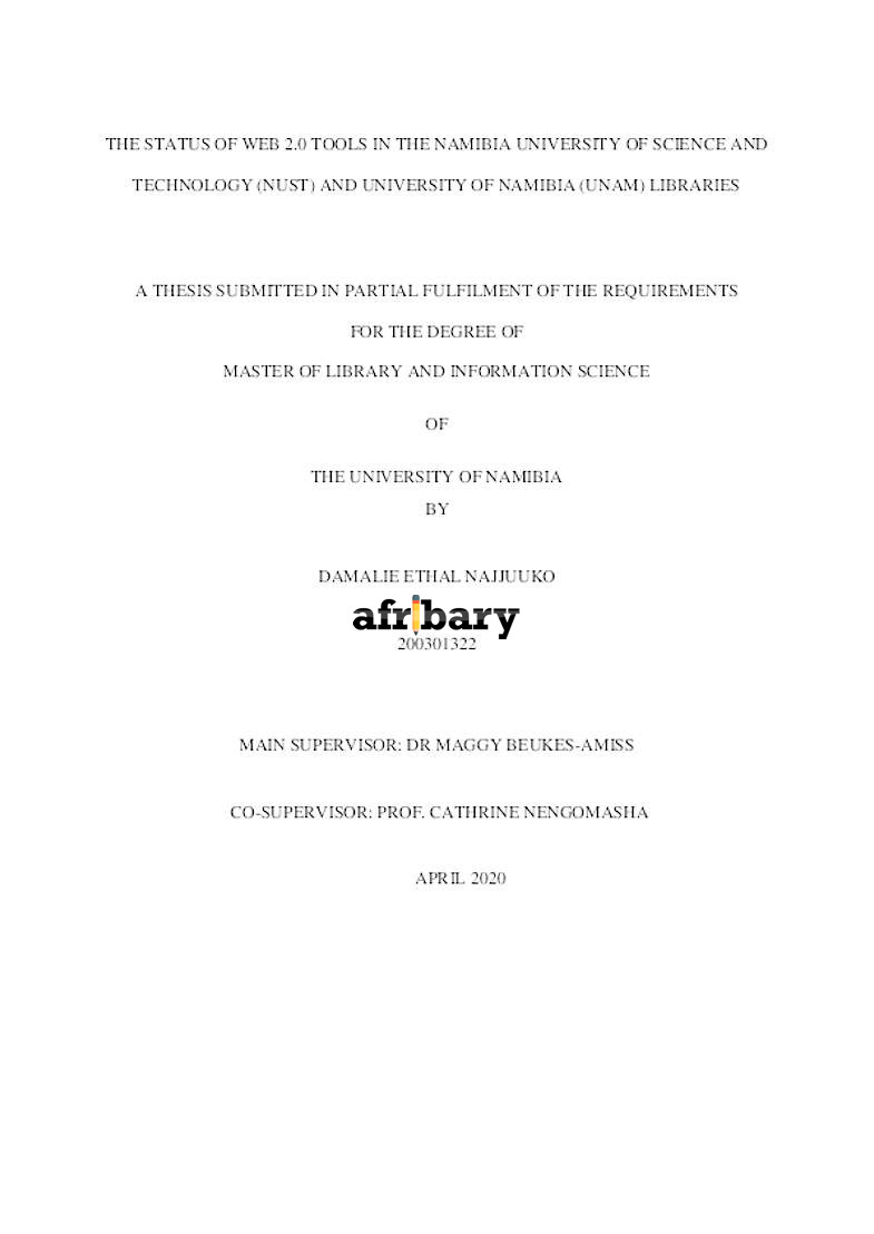 The Status Of Web 2.0 Tools In The Namibia University Of Science And ...